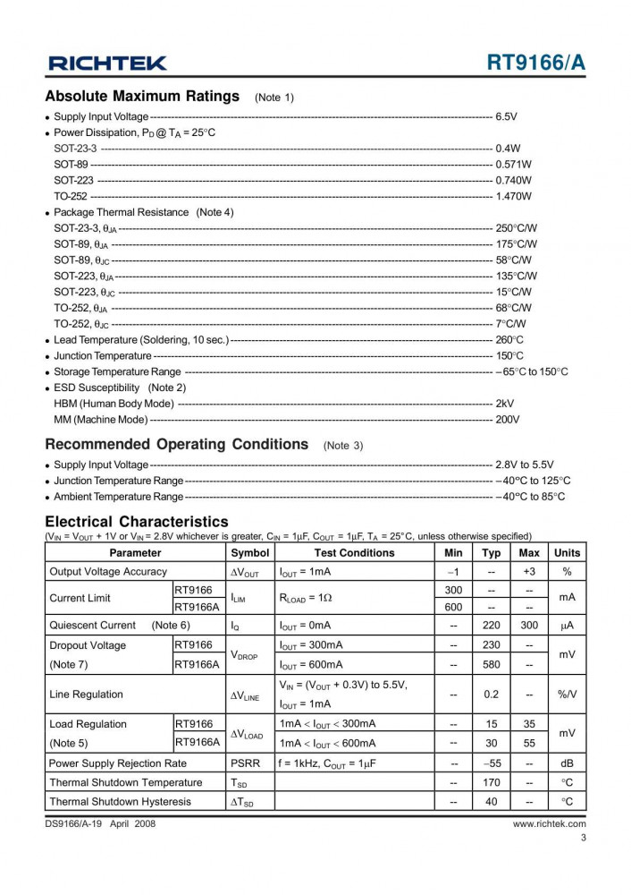 RT9166/A datasheet page 3