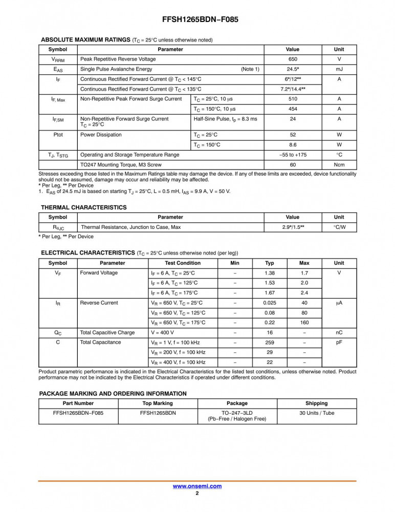 FFSH1265BDN-F085 datasheet page 2