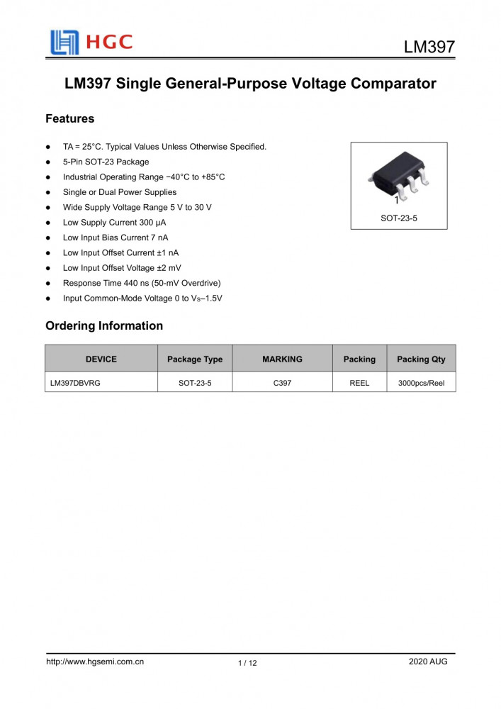 LM397DBVRG datasheet page 1