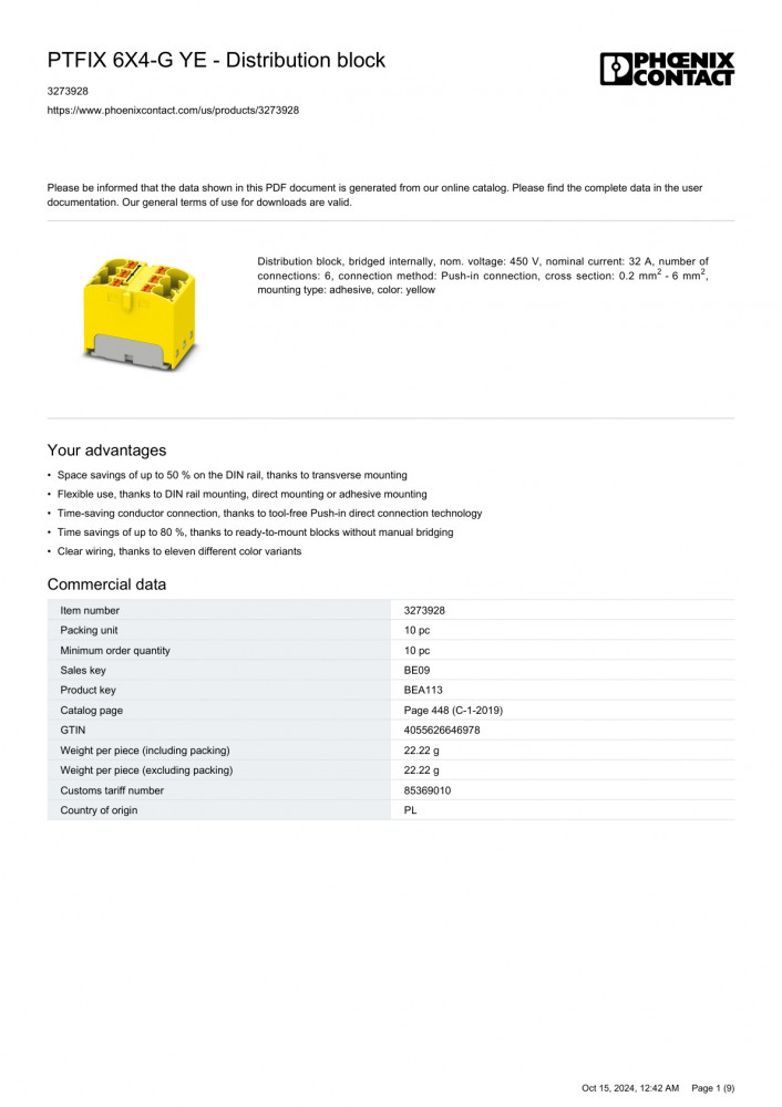 Phoenix Contact 3273928 technical document page 1