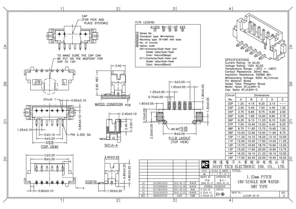 A1252WV-SF series dimensional drawing