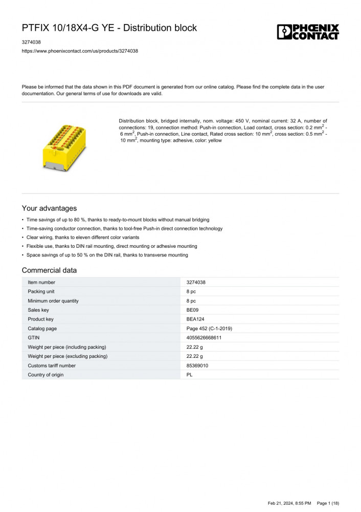 Phoenix Contact 3274038 document page 1