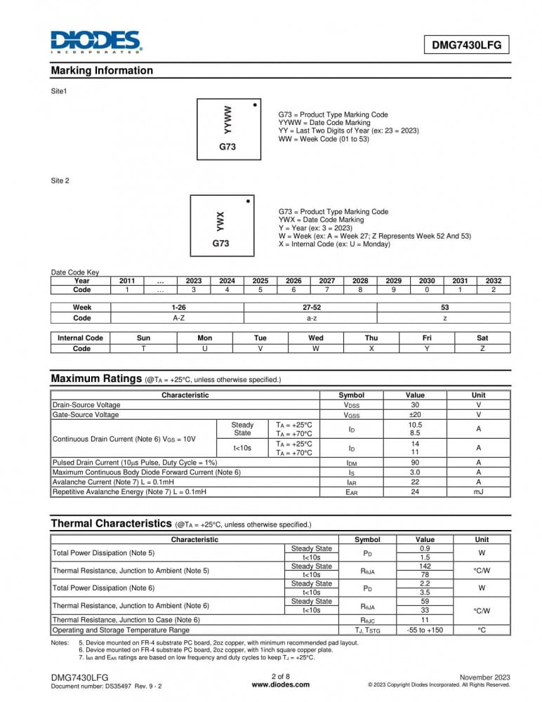 DMG7430LFG-7 datasheet page 2