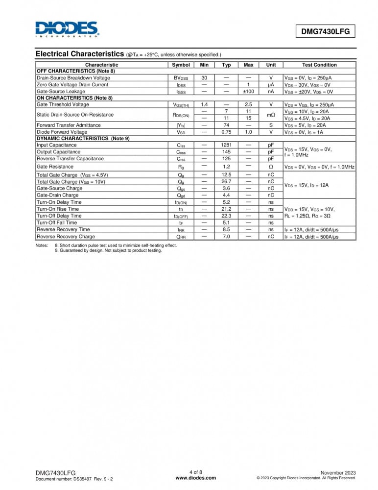 DMG7430LFG-7 datasheet page 4