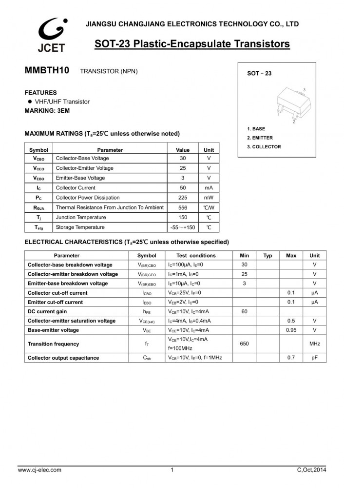 MMBTH10 datasheet page 1