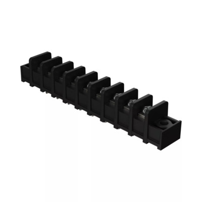 8.26mm Pitch, Single Row, Dual-Barrier Terminal Strip, with Mounting Ends, Black, Steel Screws, 9 Circuits for sale