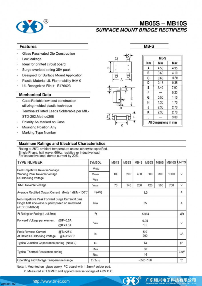 JUXING MB10S-50 datasheet page 1