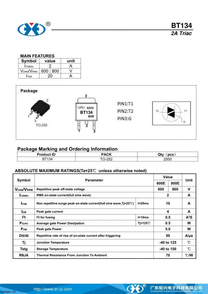 JUXING BT134 datasheet page 1