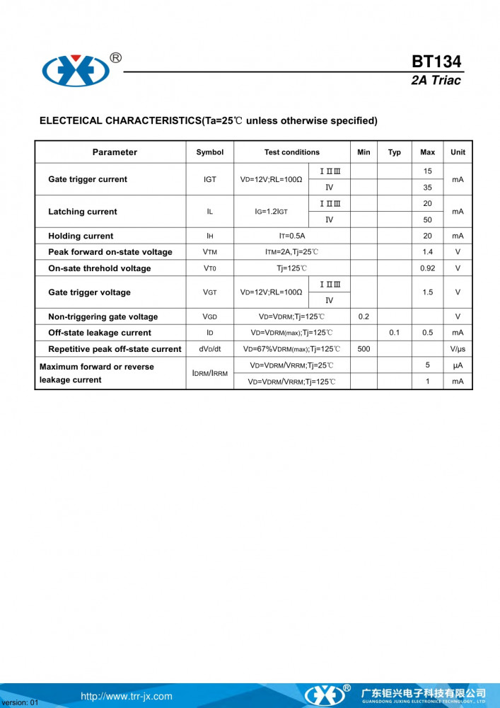 JUXING BT134 datasheet page 2