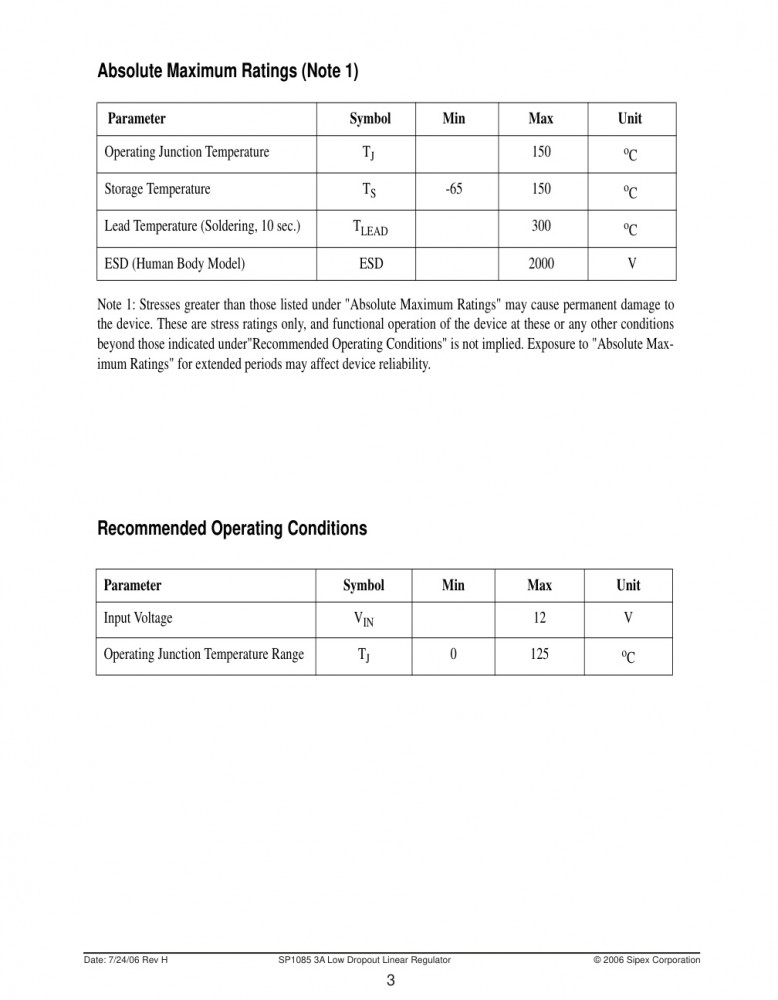 SP1085 datasheet page 3
