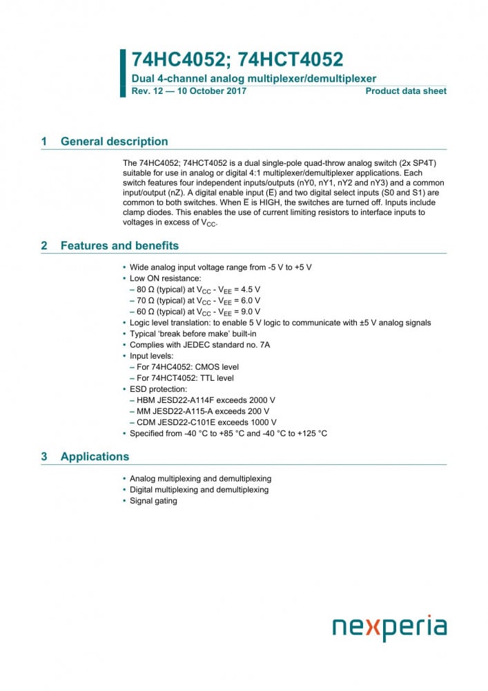 74HC4052 datasheet page 1