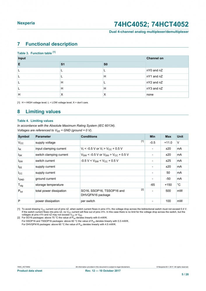 74HC4052 datasheet page 5