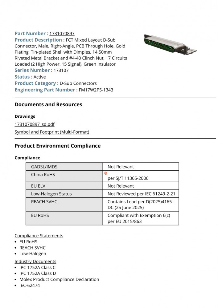 MOLEX 1731070897 technical drawing page 1