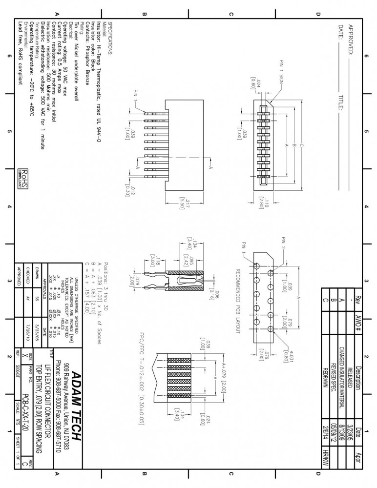 ADAM TECH PCB-C-XX-T-20 connector drawing reference