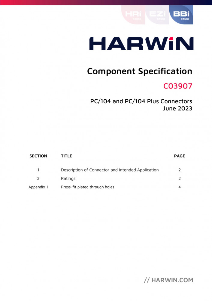 Harwin PC/104 connector specification page 1