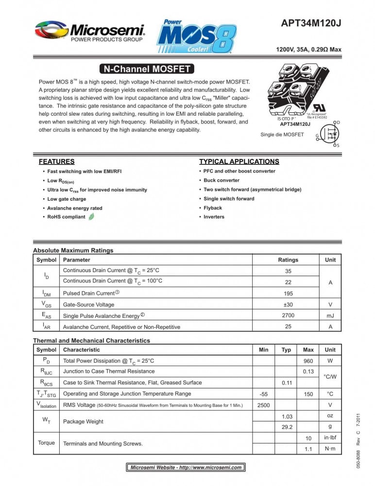 APT34M120J datasheet page 1