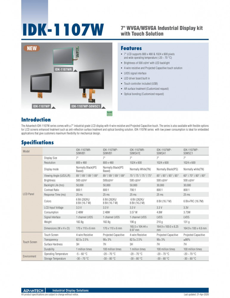 IDK-1107W product document, page 1
