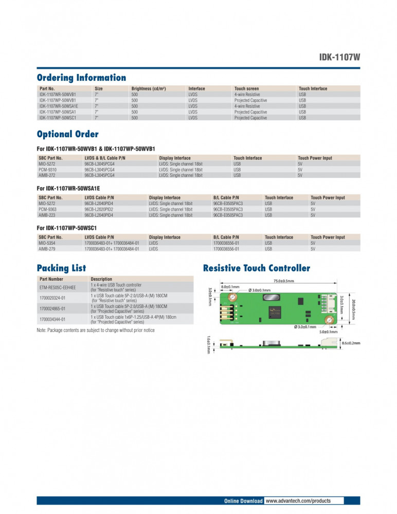 IDK-1107W product document, page 4