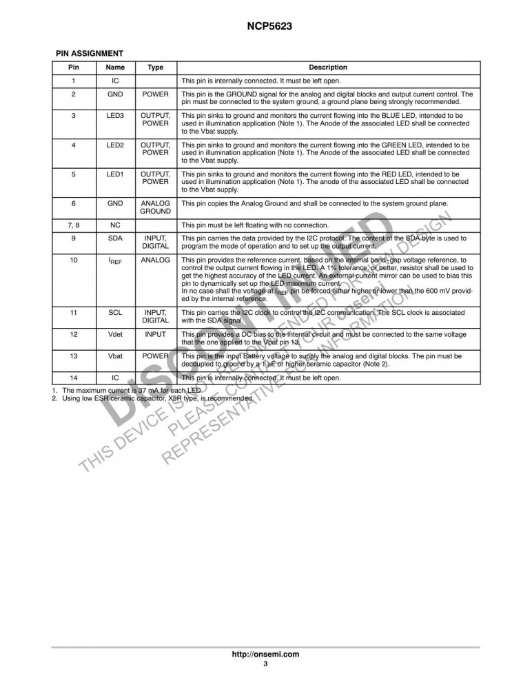 NCP5623 datasheet page 3