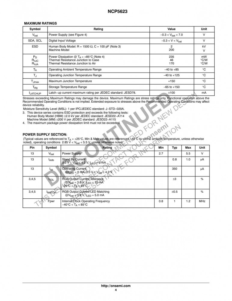 NCP5623 datasheet page 4