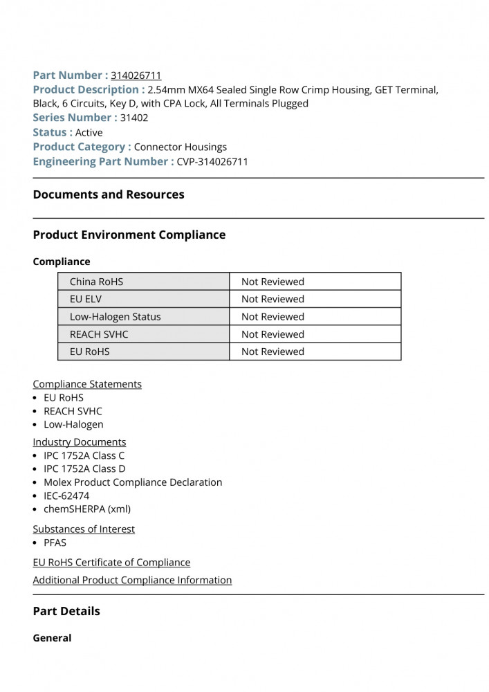 MOLEX 314026711 technical document image, page 1