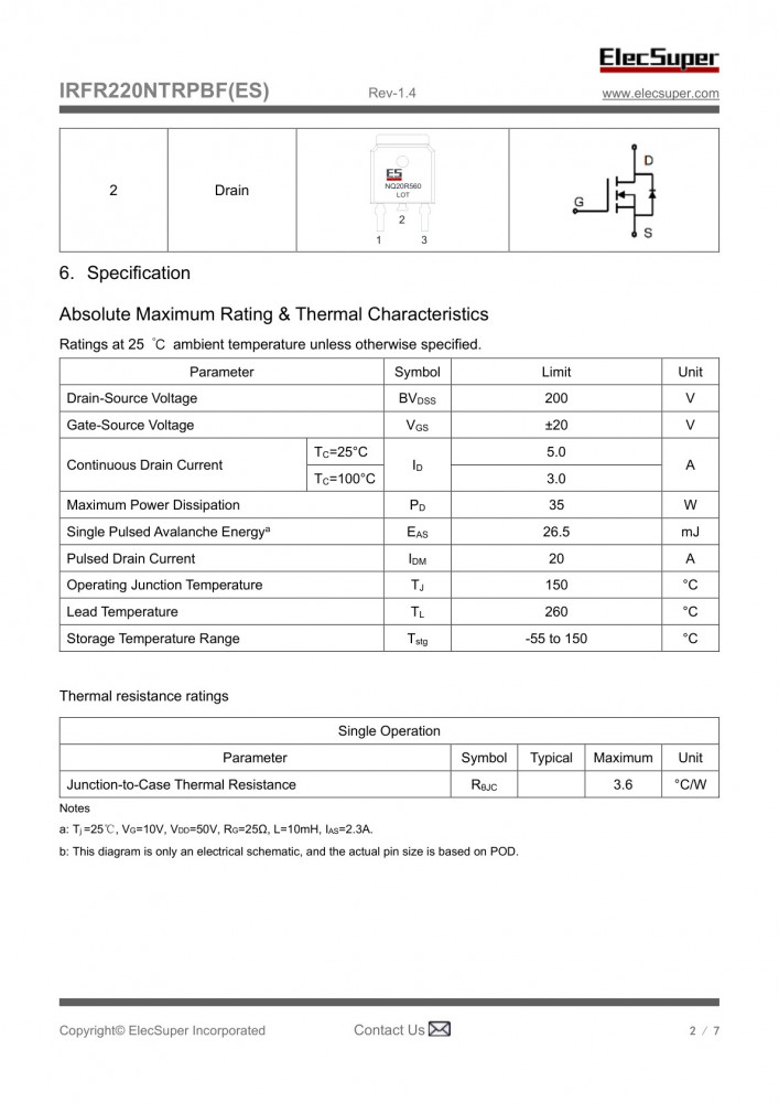 IRFR220NTRPBF(ES) datasheet page 2