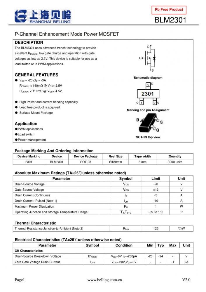 BLM2301 datasheet page 1