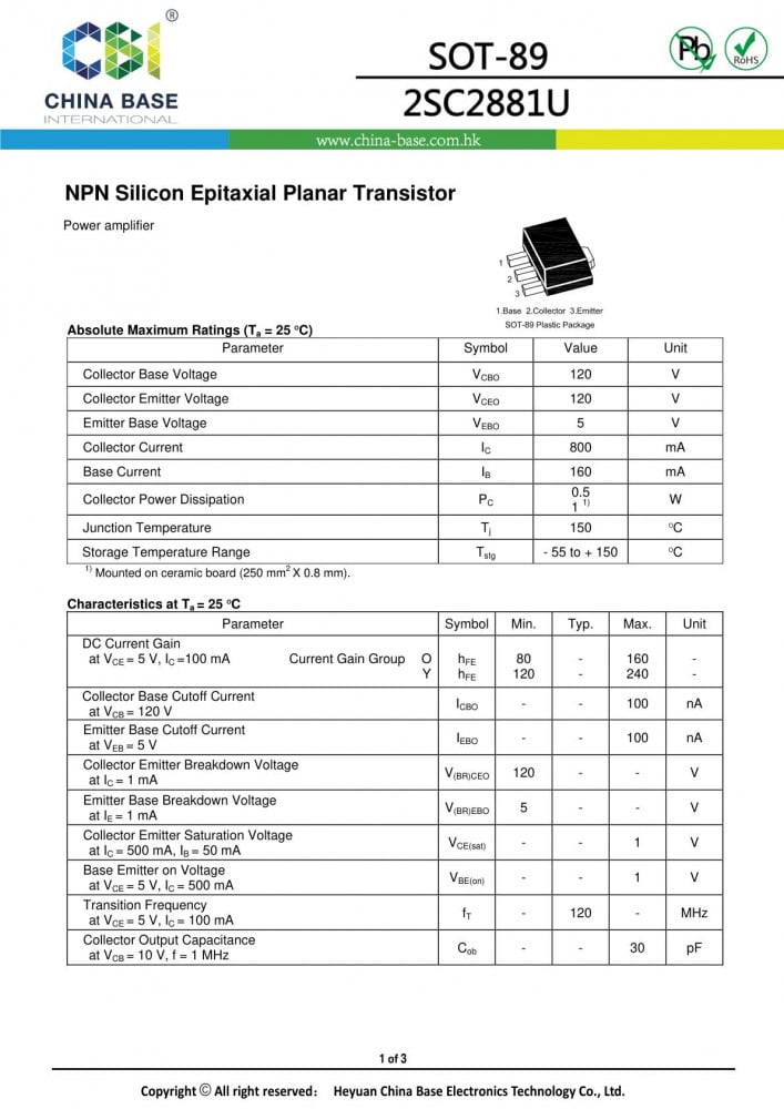 2SC2881U datasheet page 1