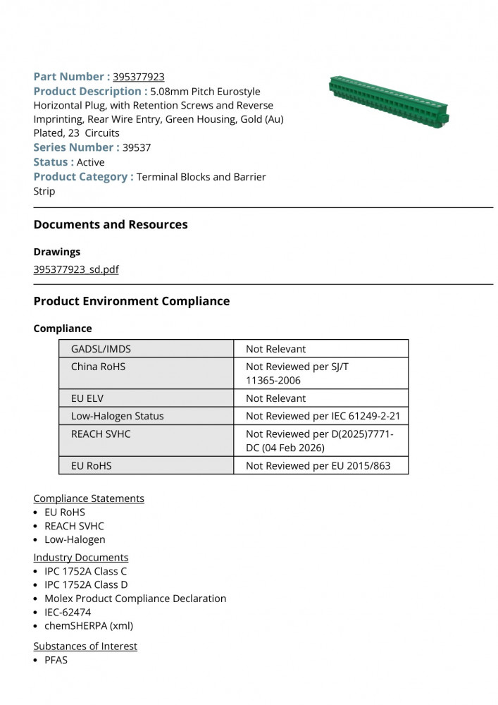 MOLEX product document page 1