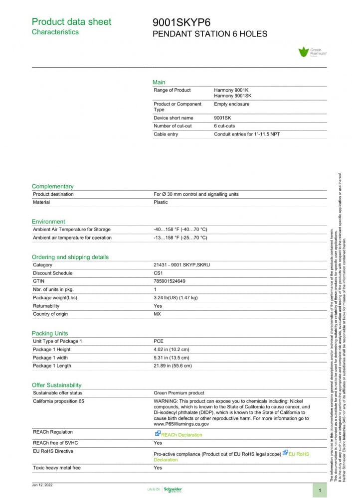 9001SKYP6 technical document page 1