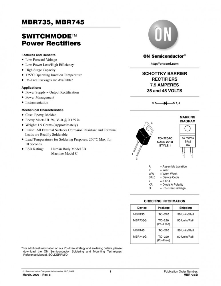 MBR745G technical document page 1
