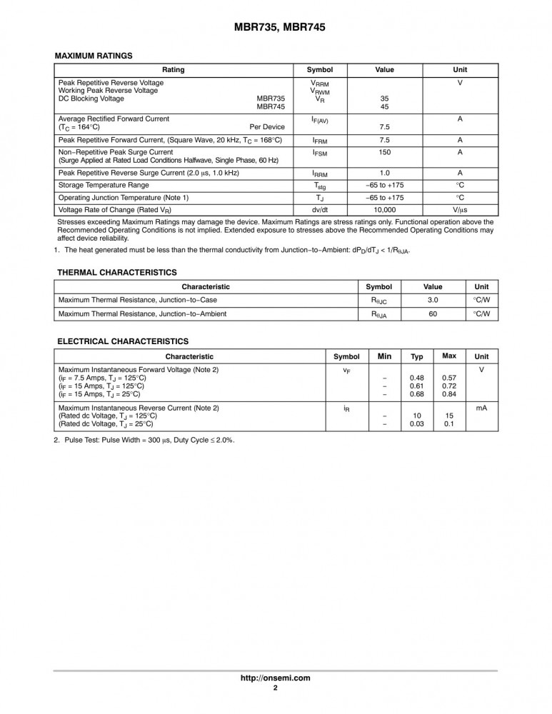 MBR745G technical document page 2