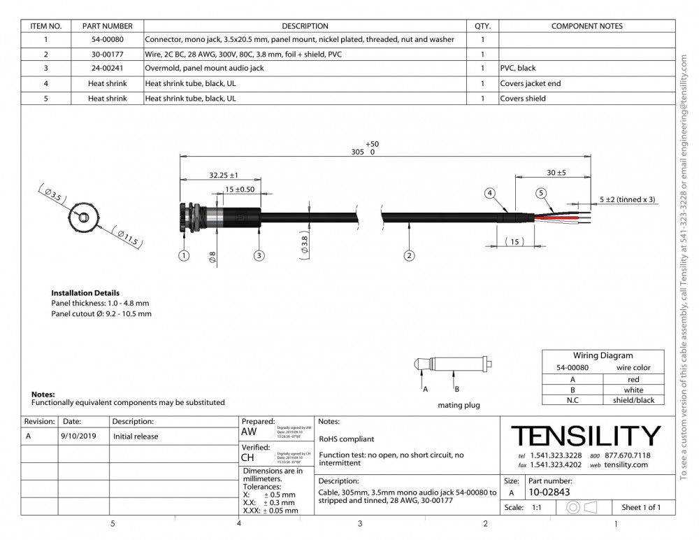 Tensility International 10-02843 product drawing