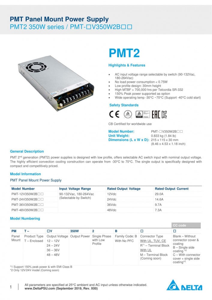 DELTA PMT2 datasheet page 1