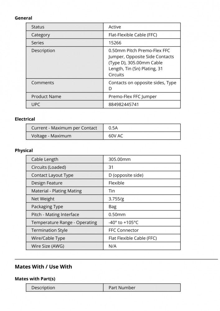 MOLEX 0.50 mm pitch FFC family specification, page 2