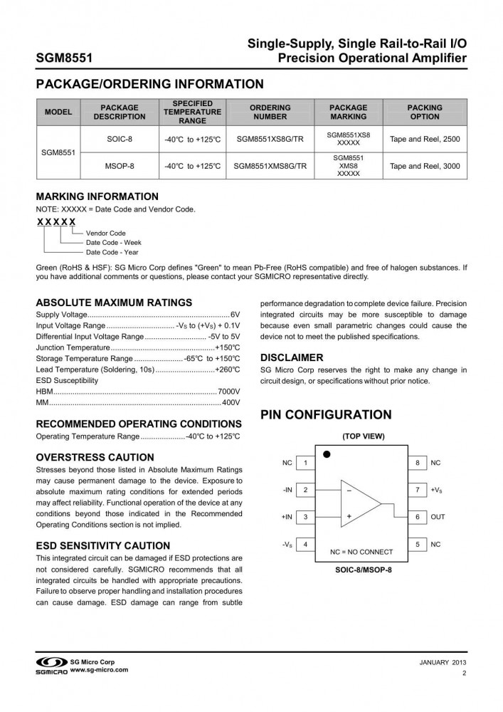 SGM8551 datasheet page 2