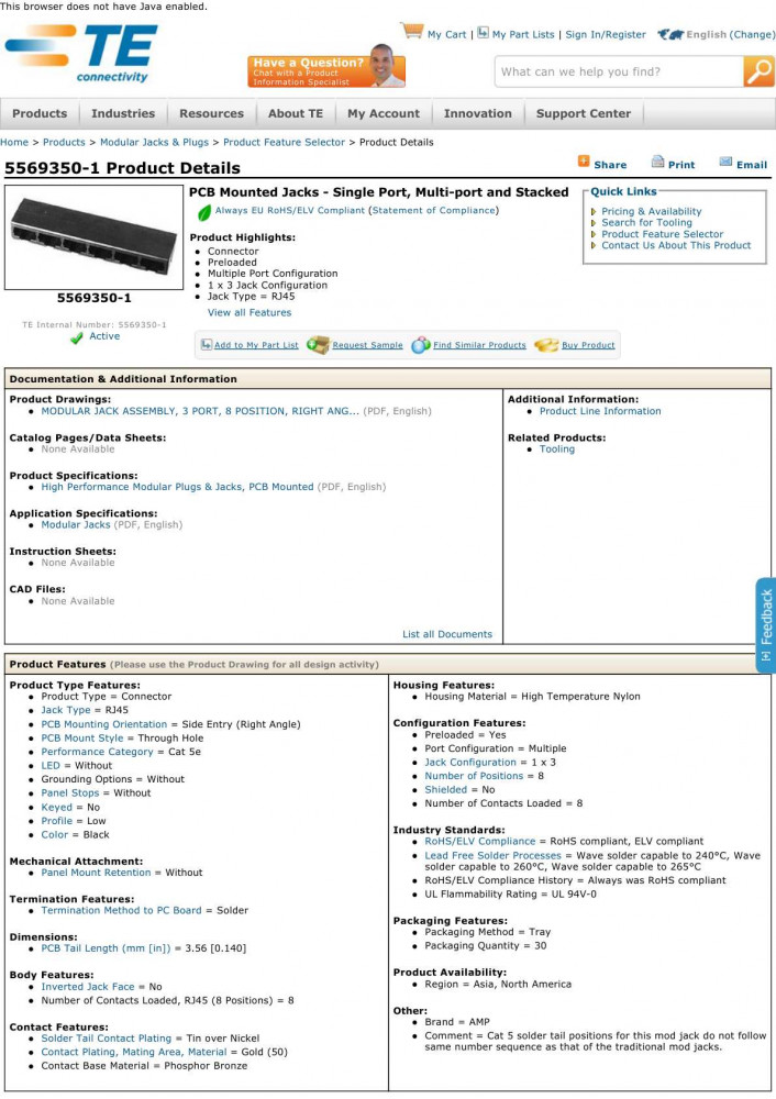 TE Connectivity 5569350-1 technical document page 1
