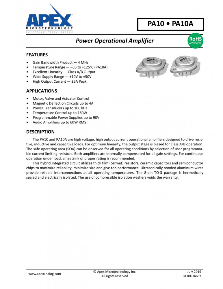 PA10 datasheet page 1