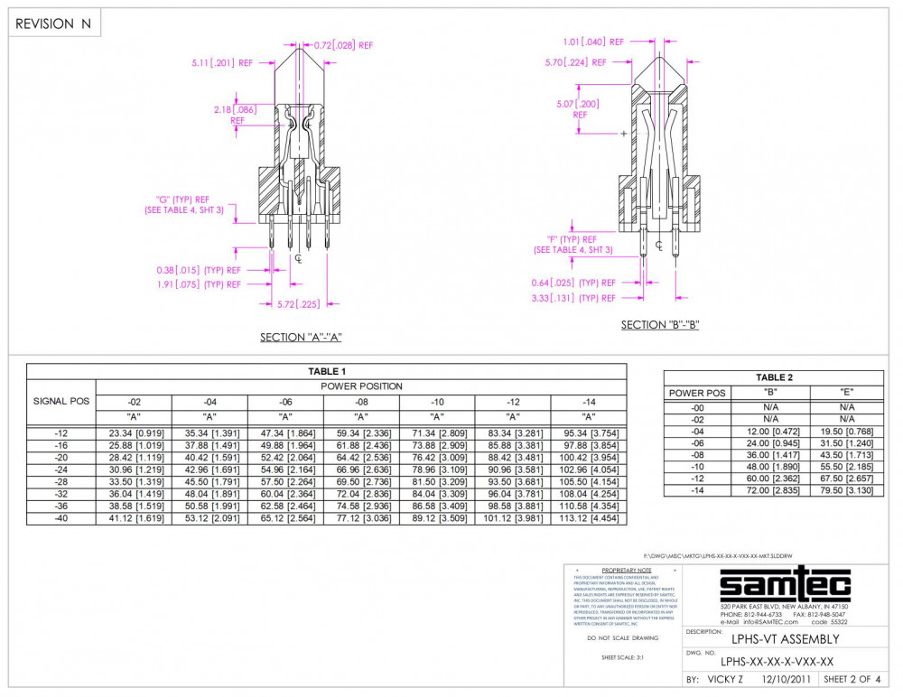 Samtec LPHS assembly drawing page 2