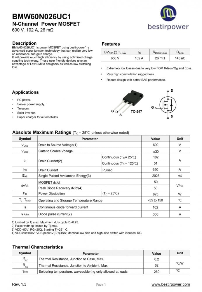 BMW60N026UC1 datasheet page 1
