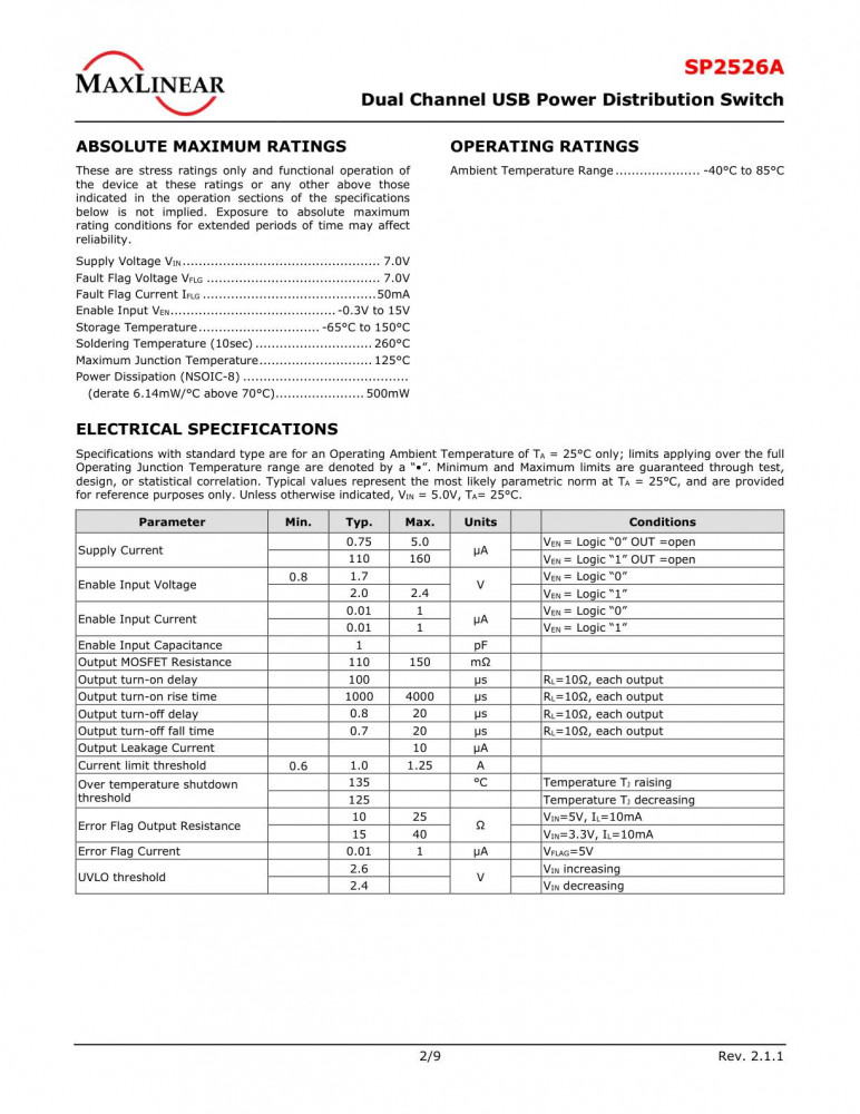 SP2526A datasheet page 2