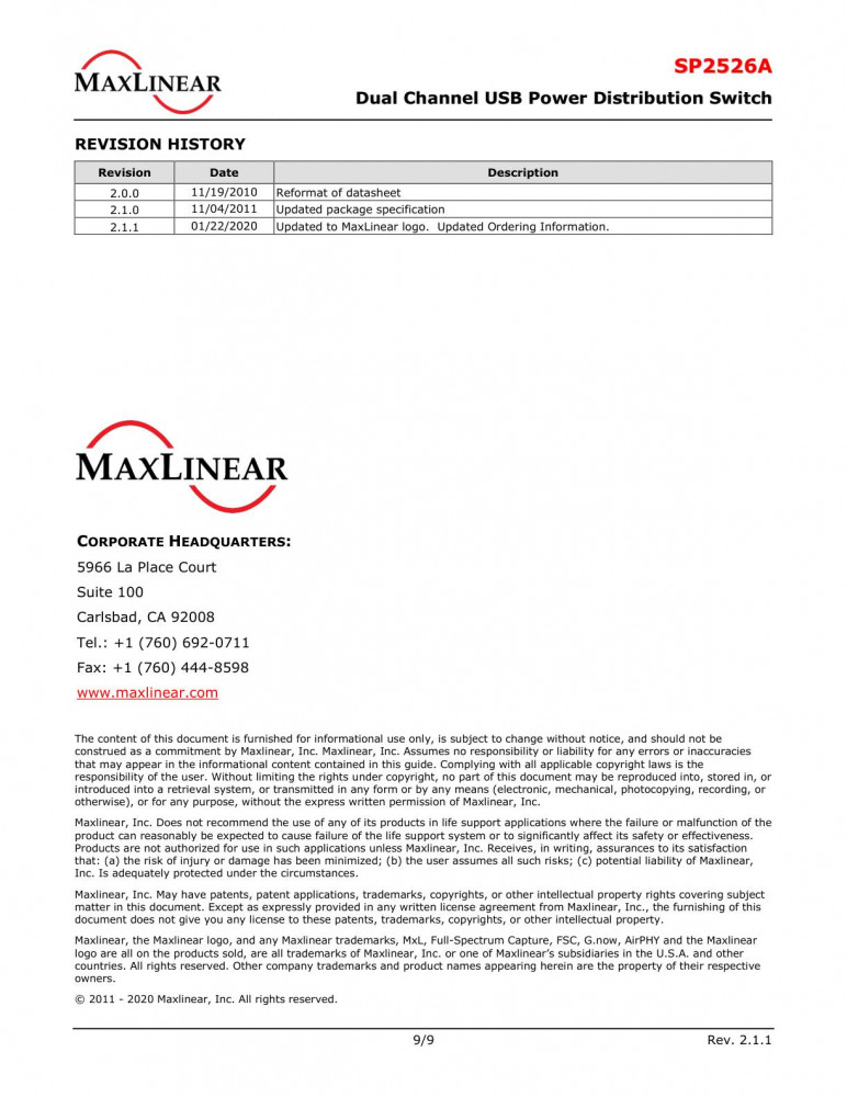 SP2526A datasheet page 9