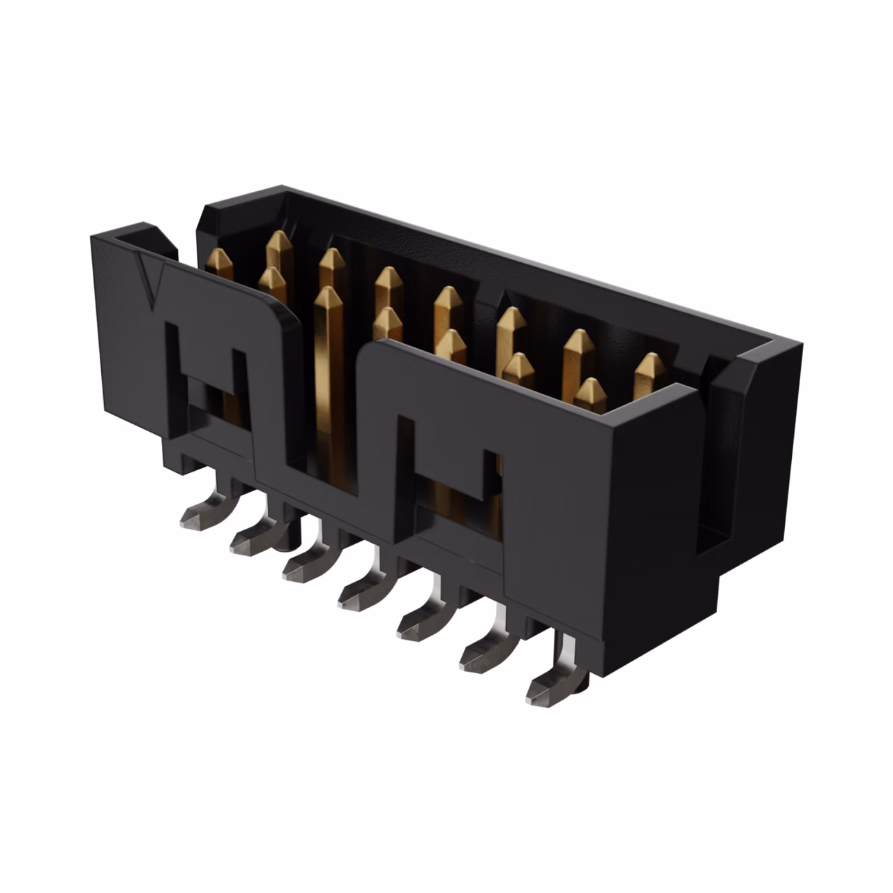 2.00mm Pitch, Milli-Grid PCB Header, Dual Row, Vertical, Surface Mount, Shrouded, 14 Circuits, 0.38µm Gold (Au) Plating, Dual Side Slots, Dual Friction Locks, Center Polarization, with Pegs, Tape and Reel for sale