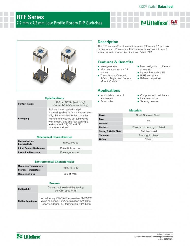 C&K RTF series documentation page 1