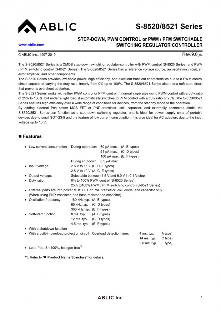 S-8521B40MC-ATZT2U datasheet page 1