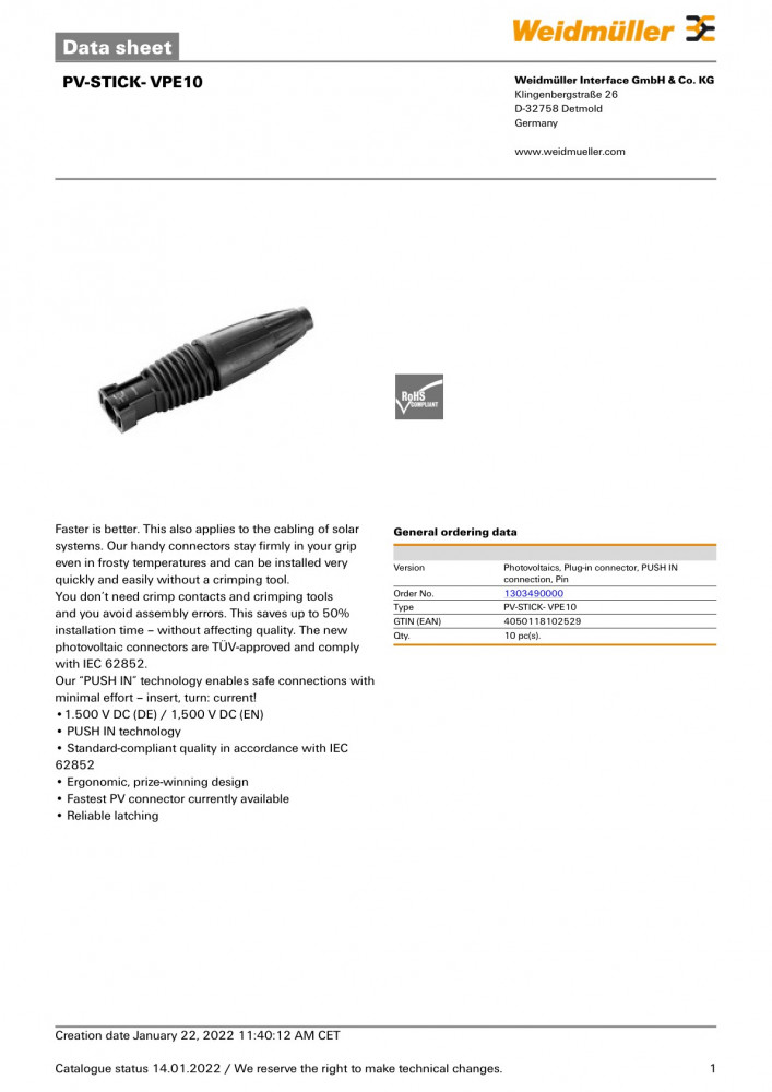WEIDMULLER PV-STICK technical document page 1