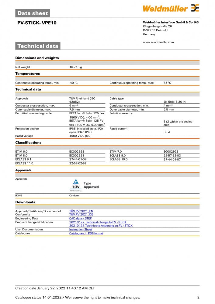 WEIDMULLER PV-STICK technical document page 2