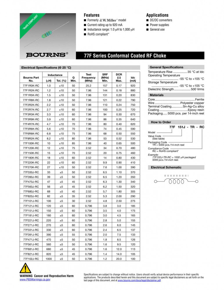Bourns 77F series datasheet page 1
