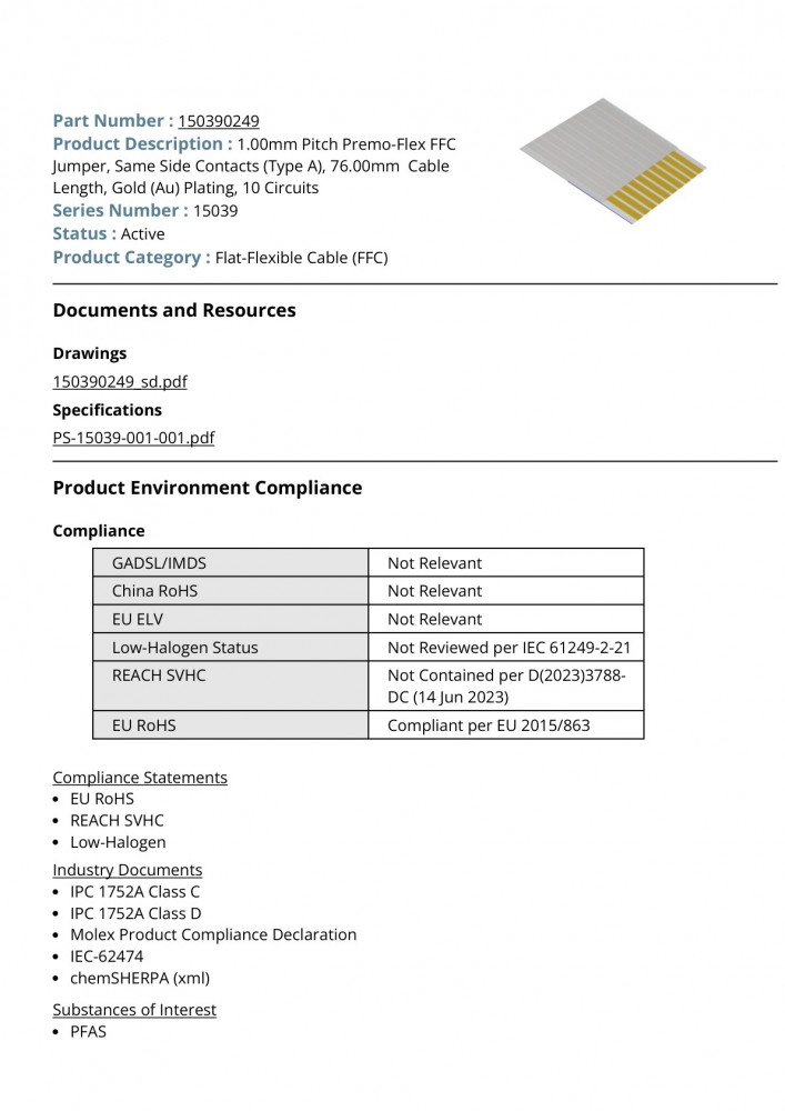 MOLEX FFC family specification, page 1