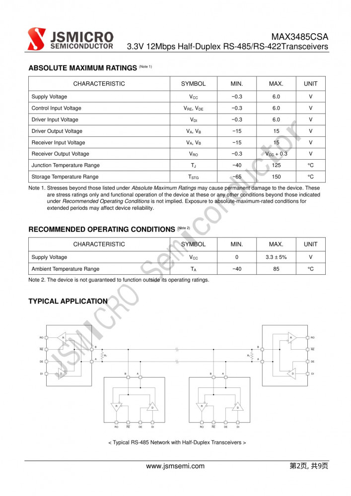 MAX3485CSA-JSM datasheet page 2